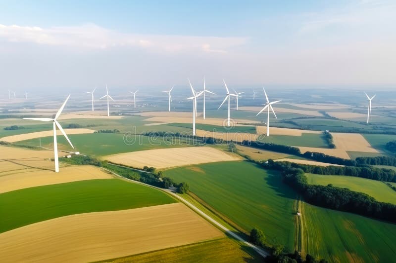 Large Fields of Wind Power Plants, View from Above. Wind Turbines, Wind ...