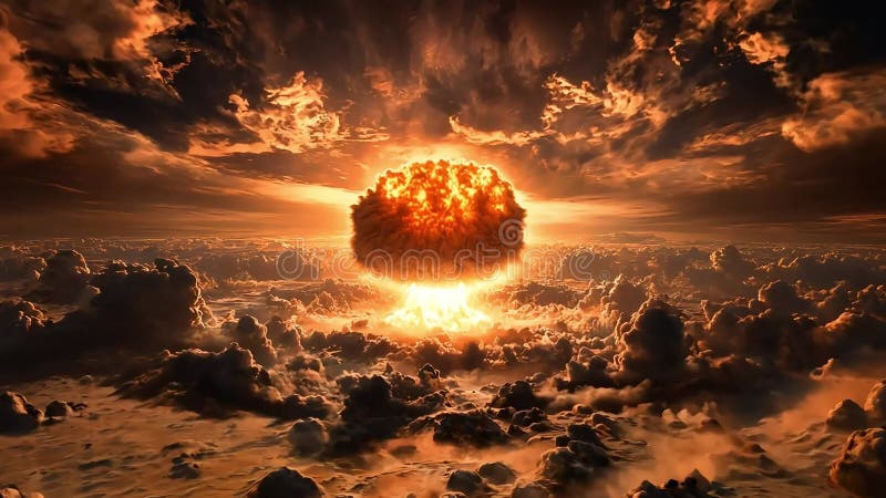 A Large, Fiery Explosion in the Sky with Clouds and a Mountainous ...