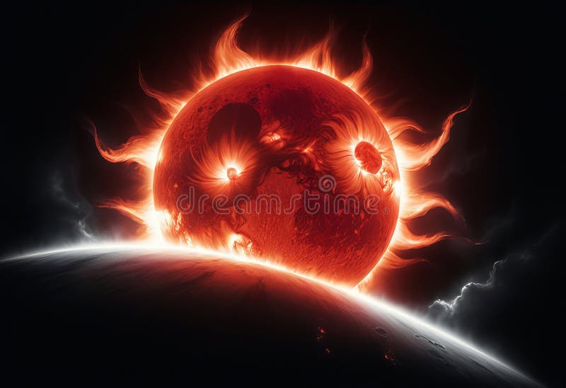 A large, fiery red sun stock illustration. Illustration of large ...