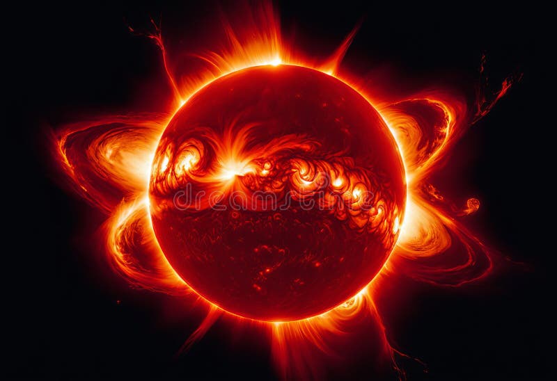 A large, fiery red sun stock illustration. Illustration of science ...
