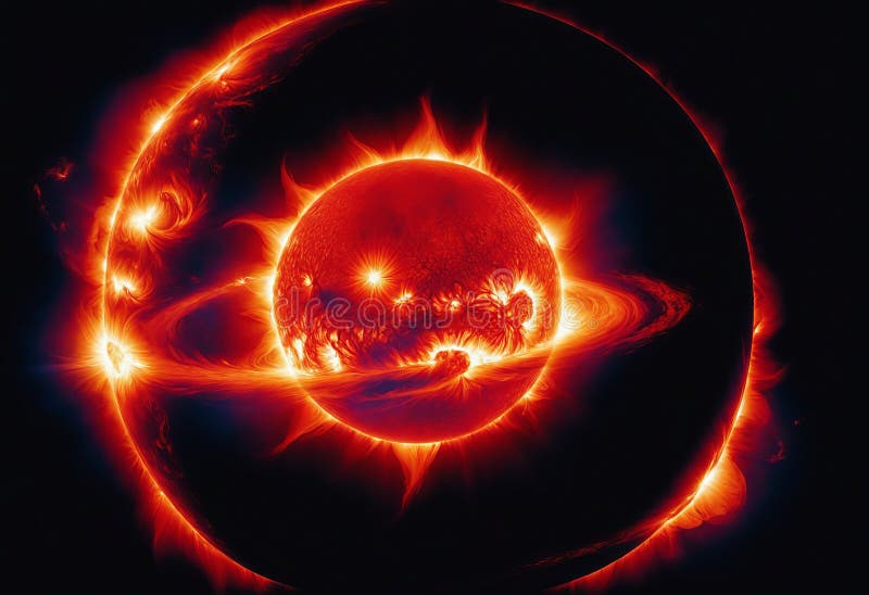A large, fiery red sun stock illustration. Illustration of heat - 328694146