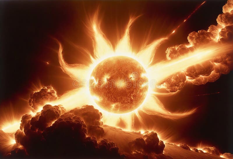 A Large, Fiery Red Sun with Intense Solar Flares Stock Illustration ...