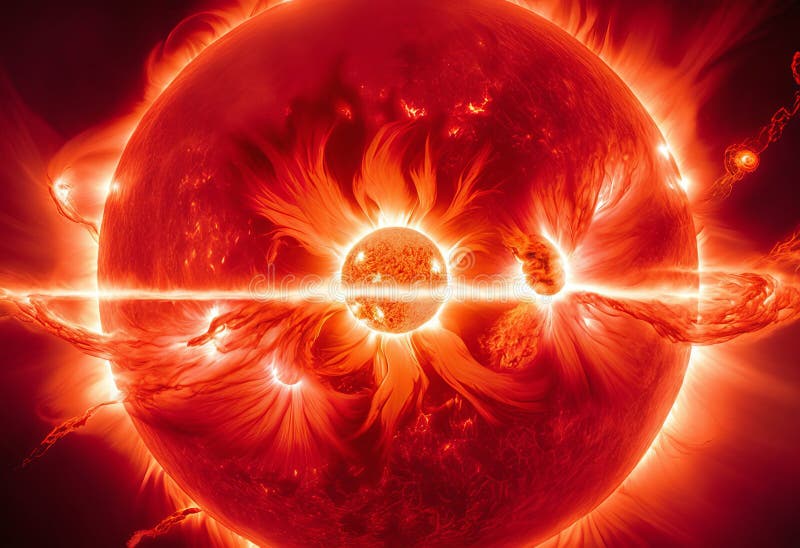 A Large, Fiery Red Sun with Intense Solar Flares Stock Illustration ...