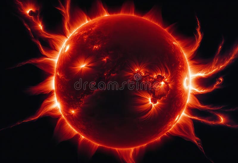 A Large, Fiery Red Sun with Intense Solar Flares Stock Illustration ...