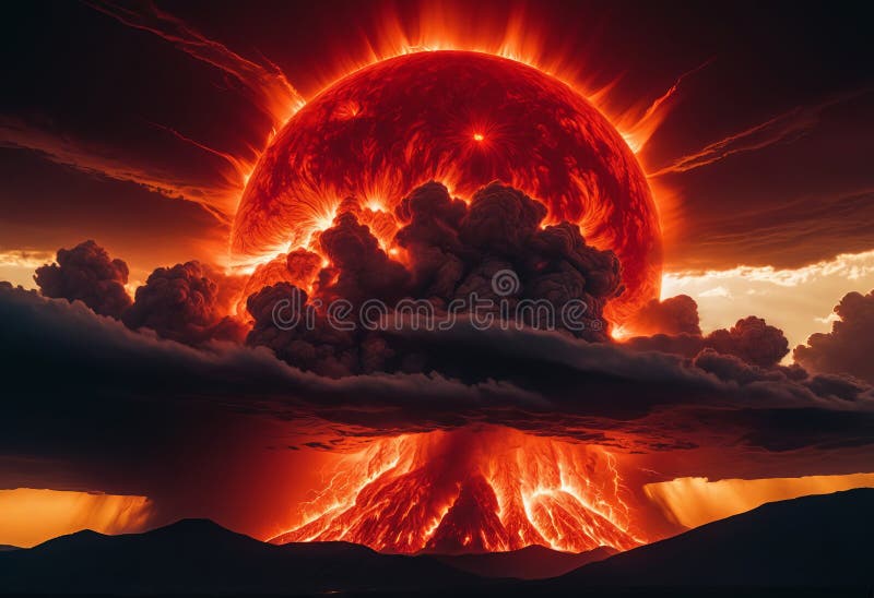 A Large, Fiery Red Sun with Intense Solar Flares Stock Illustration ...