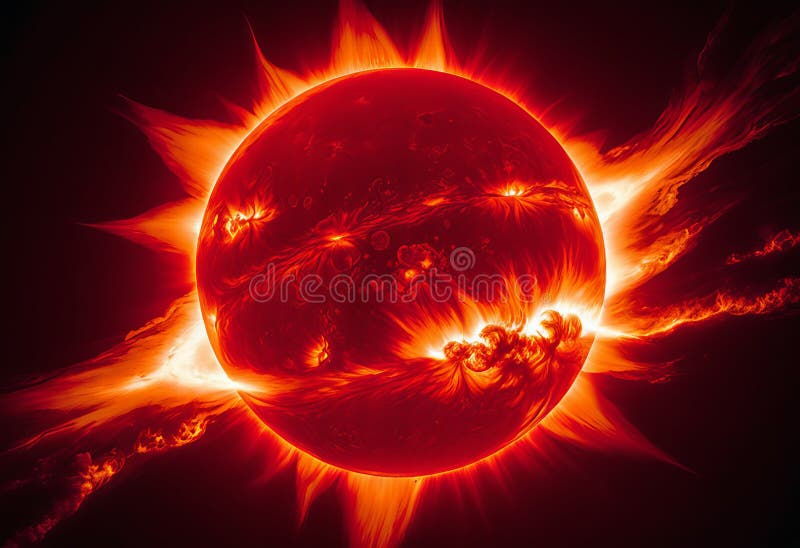 A Large, Fiery Red Sun with Intense Solar Flares Stock Illustration ...