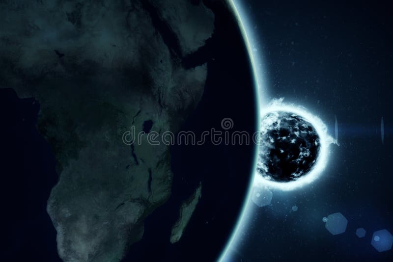 Large Fire Ball of the Sun with Earth Stock Illustration - Illustration ...