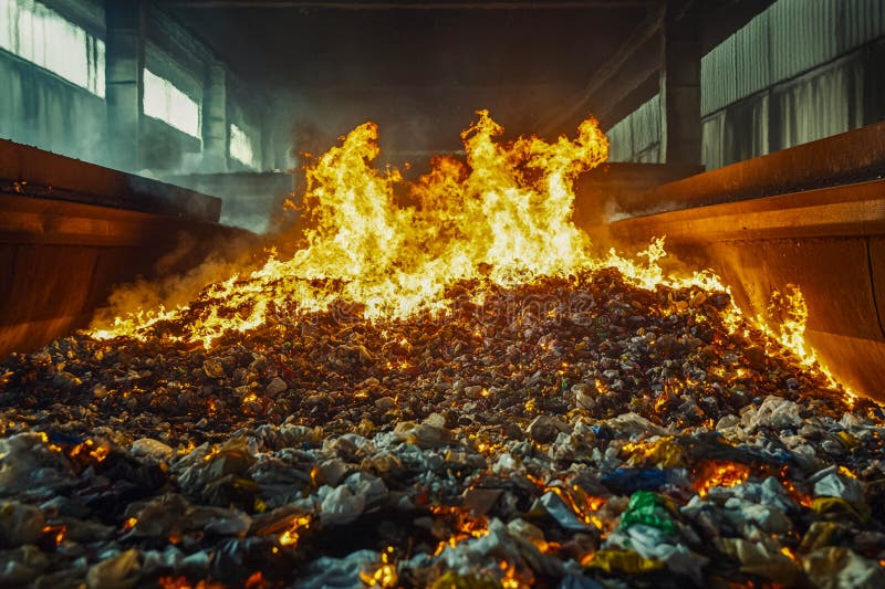 Flames Engulfing a Massive Pile of Waste Inside an Industrial Facility ...