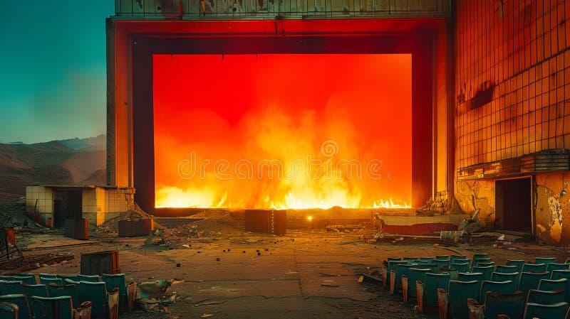 A Large Fire Burning in an Empty Building Stock Image - Image of ...