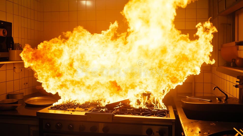 A Large Fire is Burning in a Kitchen Stock Photo - Image of response ...