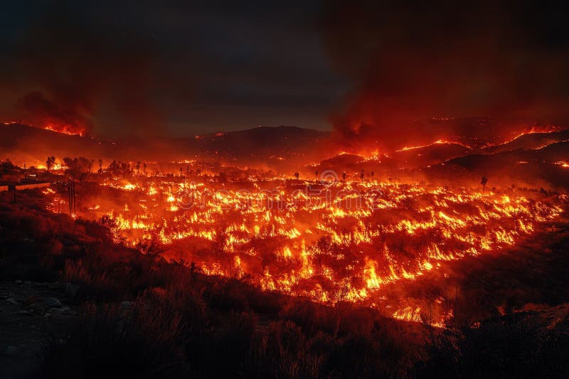 A Large Fire Burning in the Middle of a Field, with Flames and Smoke ...