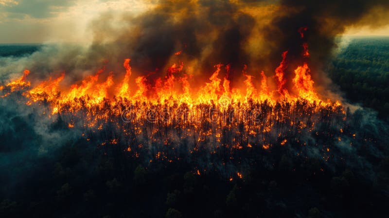 A Large Fire Burning in the Middle of a Forest Stock Photo - Image of ...