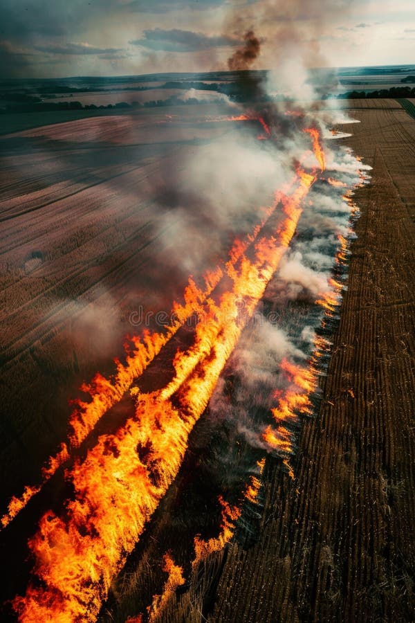 A Large Fire is Burning in the Middle of an Open Field, Surrounded by ...