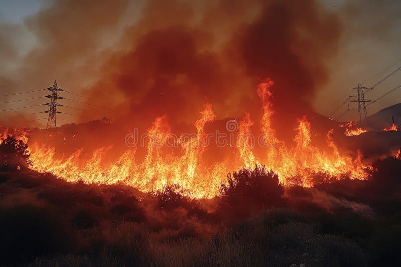 A Large Fire Burning in an Open Field, with Flames and Smoke Visible ...