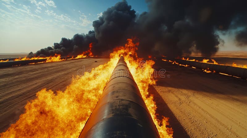 A Large Pipe on Fire in the Middle of a Desert Stock Image - Image of ...