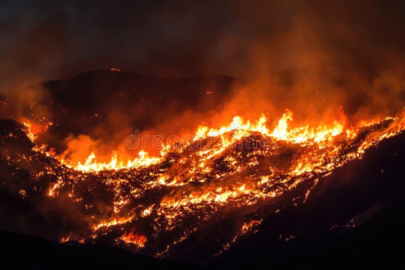 A Large Fire Burns in the Midst of a Mountain Stock Photo - Image of ...