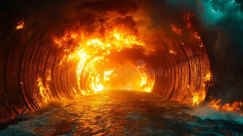A Large Fire is Coming Out of a Tunnel in the Ocean Stock Image - Image ...