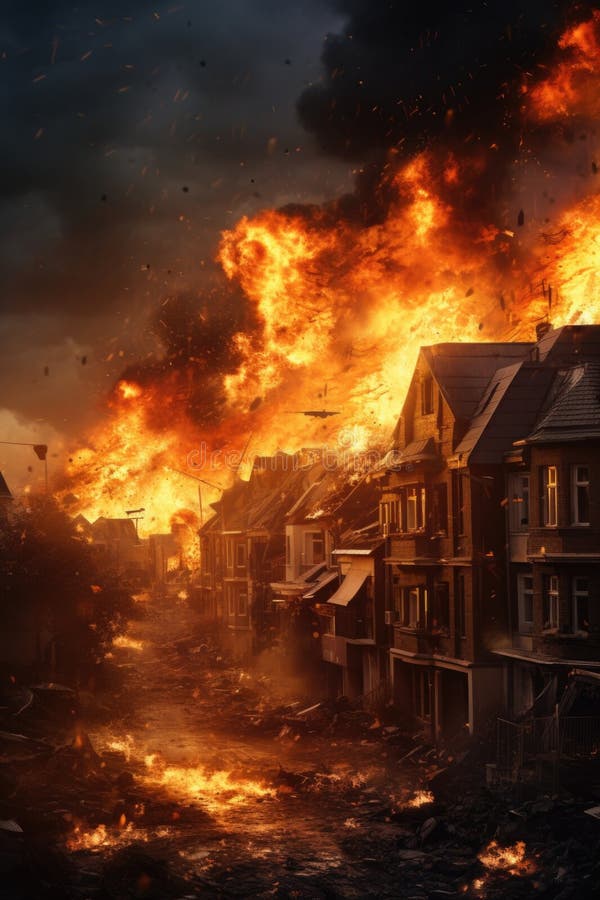 A Large Fire is Engulfing a City, Causing Destruction and Chaos. this ...
