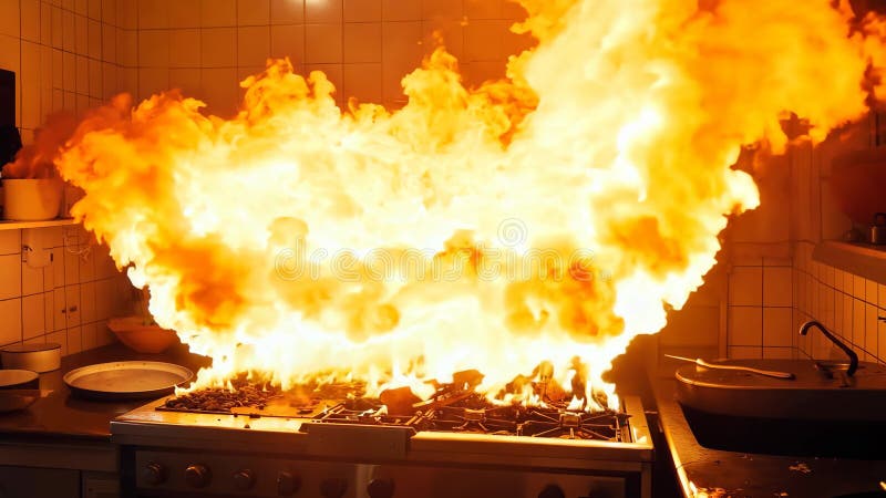 A Large Fire is Burning in a Kitchen Stock Footage - Video of spark ...