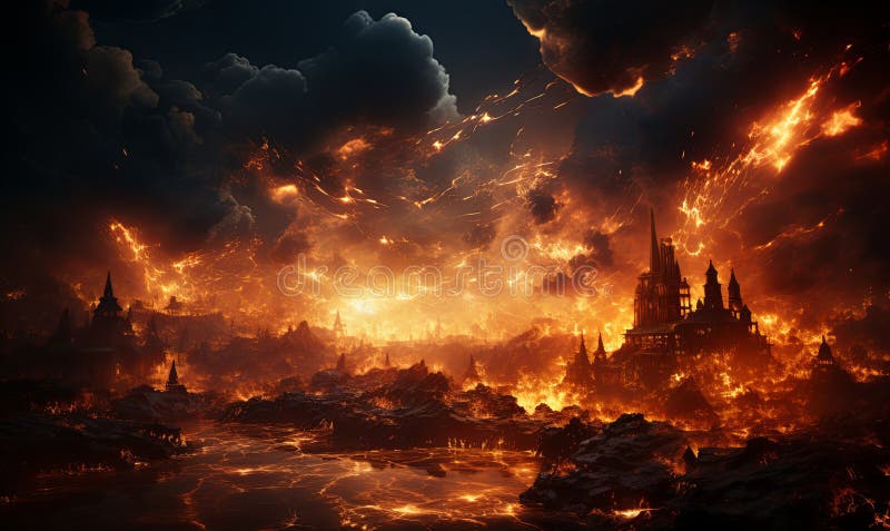 Large Fire Engulfs City at Night Stock Photo - Image of flames, crisis ...