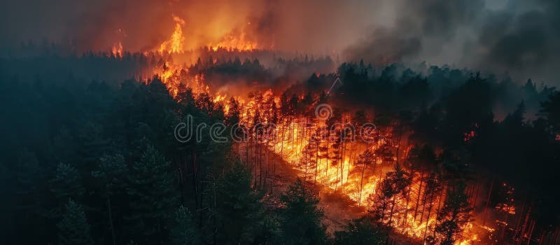 Large Fire Engulfs Forest stock photo. Image of aerial - 314864368