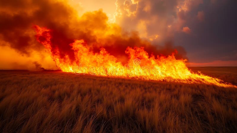 A Large Fire in the Middle of a Field of Grass Stock Image - Image of ...