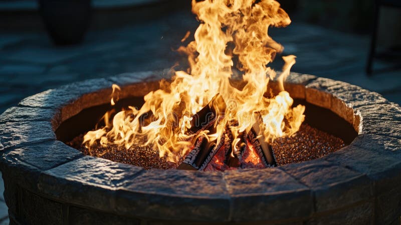 A Large Fire Pit with Intense Flames Stock Photo - Image of firelight ...