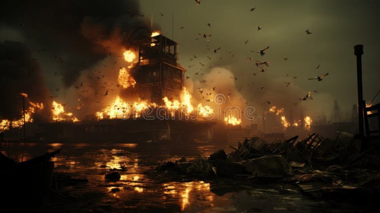 A Large Fire is Raging through a City. Generative AI Image. Stock ...