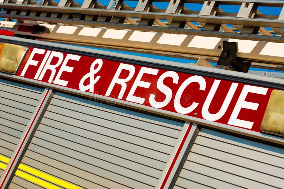 Large Fire and Rescue Sign on Fire Engine. Stock Image - Image of ...
