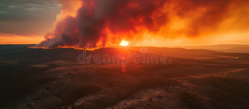 A Large Fire is Seen from a Distance As the Sun Sets, AI Stock Photo ...