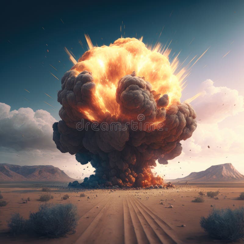 A Large Fireball from an Explosion in an Empty Desert. Created with ...