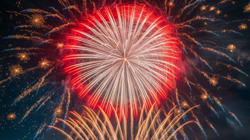 A Large Firework Exploding in the Sky with a Red and White Center, AI ...