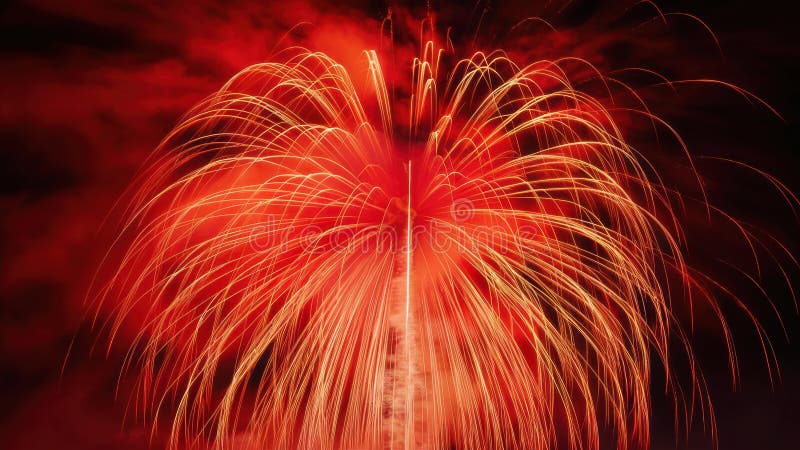 A Large Firework is Exploding in the Sky with a Red and White Smoke ...