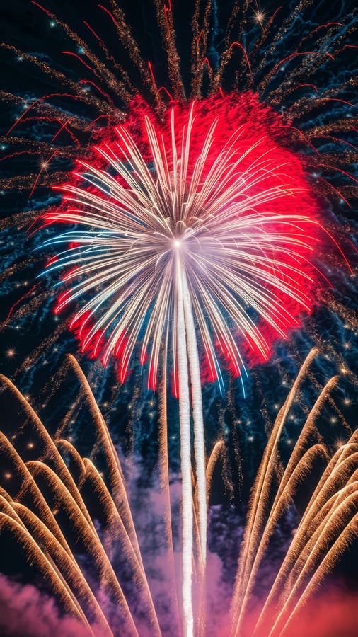 A Large Fireworks Display is Shown in the Sky with a Red and White ...