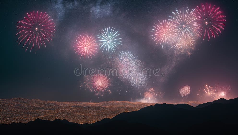 A Large Fireworks is Lit Up the Night Sky Stock Illustration ...