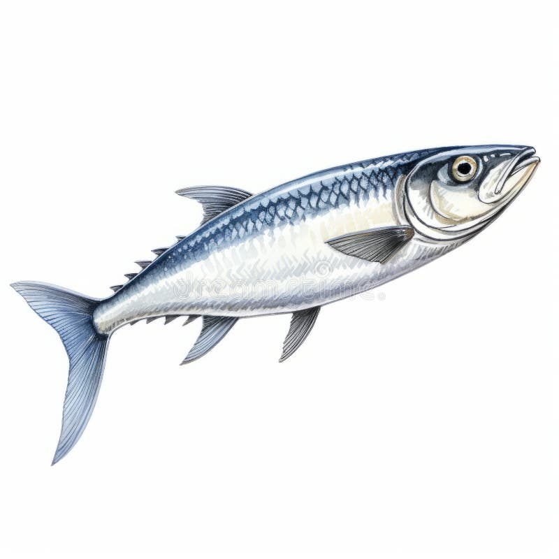 Realistic Hand Drawn Sardine Fish Illustration on White Background ...