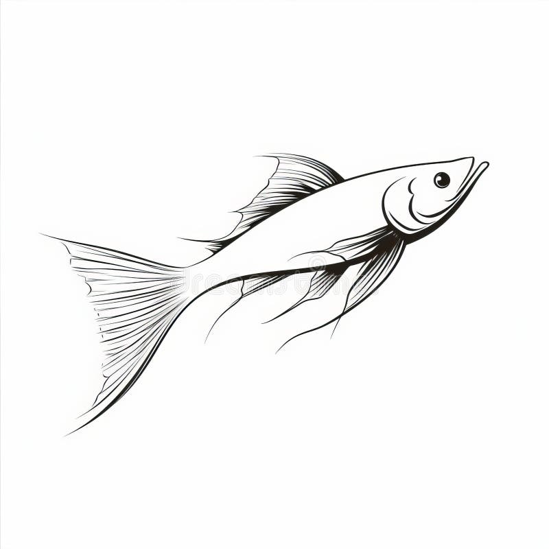 Elegant Fish Drawing with Stylized Fin and Long Tail Stock Illustration ...
