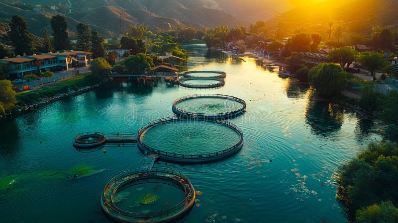 A Large Fish Farm with Many Ponds and Water Stock Image - Image of ...