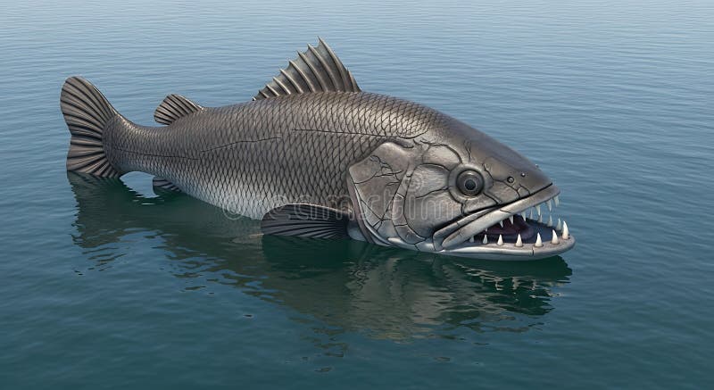 Large Fish Floating in Water with Sharp Teeth Stock Illustration ...