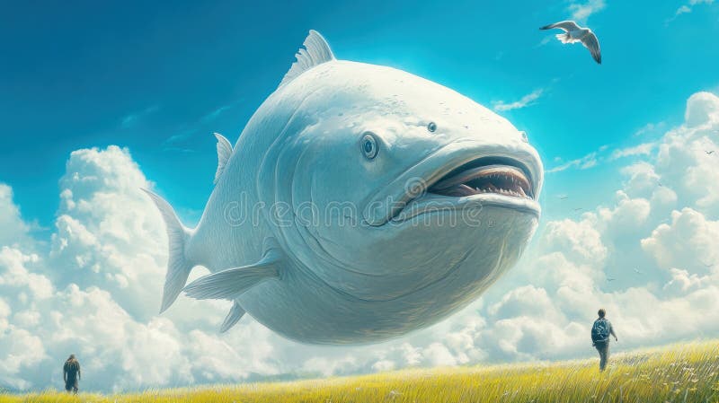 A Large Fish with a Human Face is Swimming in the Sky, AI Stock ...