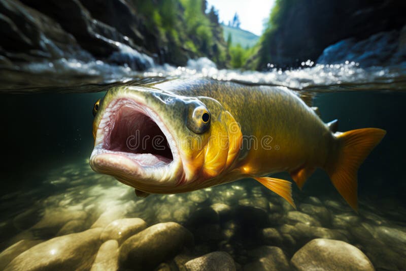 Large Fish with Its Mouth Open in the Water. Generative AI Stock ...