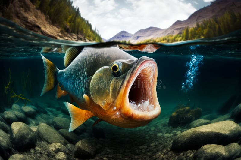 Large Fish with Its Mouth Open in the Water. Generative AI Stock ...