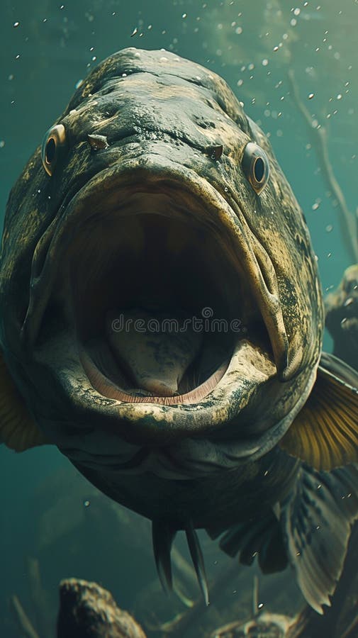 Large Fish with Its Mouth Open in the Water Stock Illustration ...