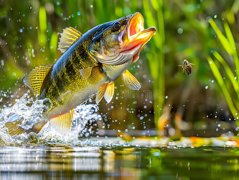 A Large Fish Jumping Out of the Water Stock Photo - Image of bait ...