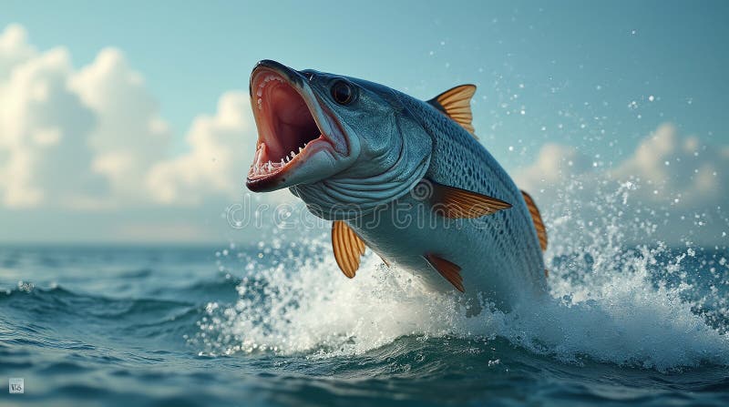 Large Fish Jumping Out of the Water Stock Illustration - Illustration ...