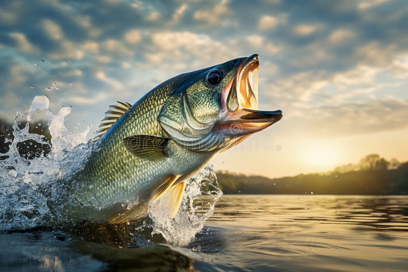 A Large Fish is Leaping Out of the Water, Creating a Splash Stock ...