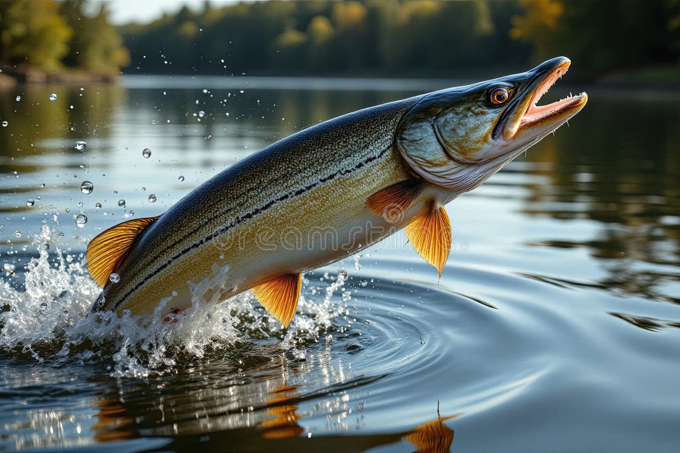 A Large Leaping Fish Breaking the Water Surface with Great Splash Stock ...