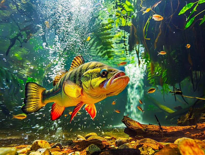 A Large Fish Swimming in a Stream with Rocks Stock Photo - Image of ...