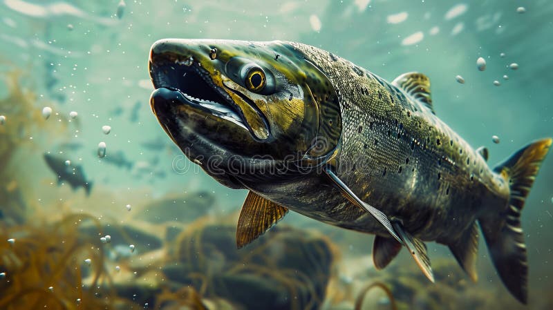 A Large Fish Swimming in the Water Stock Photo - Image of open ...