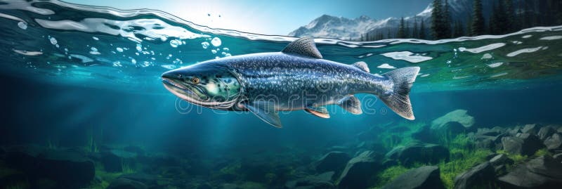 A Large Fish Swimming in the Water Near Rocks. Generative AI Image ...